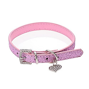 Collar with Heart Pendant PU Leather Comfortable Kitten Collars Adjustable Length Small Pets Supplies Pink & Silver pet Collars for Dogs Girl