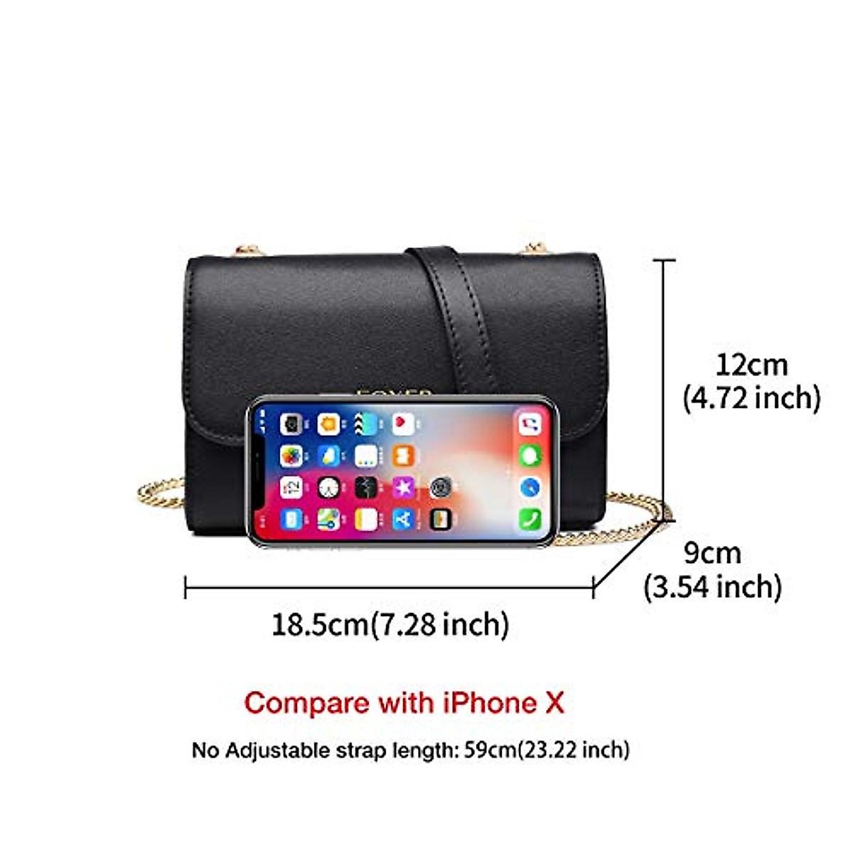 iFOXER Women Leather Crossbody Bag Small Purse Crossbody Chain Shoulder Bag (Black)