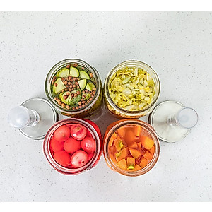 Jillmo Stainless Steel Fermentation Lids with Glass Weights for Wide Mouth Mason Jars (Jars Not Included)