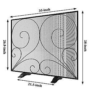 Fire Beauty Single Panel Fireplace Screen Handcrafted Solid Wrought Iron Mesh, Heat-Resistant Fire Spark Guard for Fireplace-Black