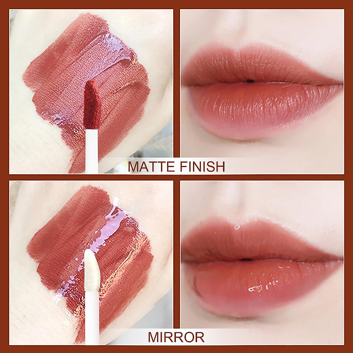 KIMIEYE 6 Colors Liquid Lipstick with Clear Lip Gloss Set, Long Lasting Waterproof Lip Tint Stain with Shimmer Oil for Natural Lip Look, Dual-ended Design, Matte Finish, Non-sticky, 0.8 fl oz