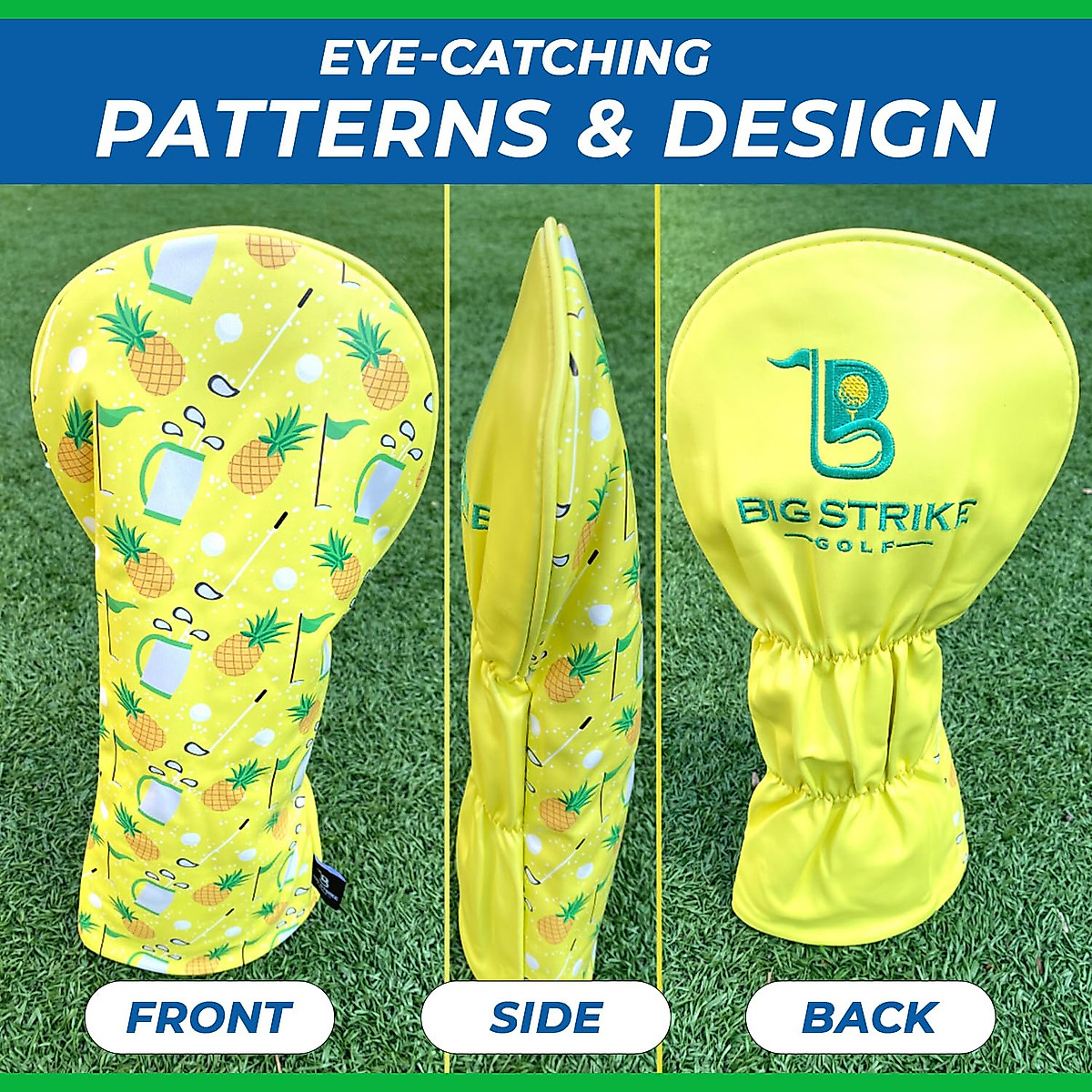 Big Strike Golf Club Cover - Synthetic Leather Headcover - Soft Velvet Lining - Golf Head Covers for Driver - Unique Golf Club Head Covers - Golf Accessories for Men and Woman