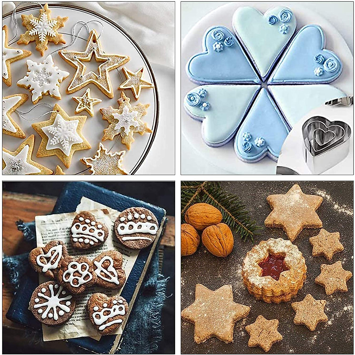 12PCS Cookie Cutters Set, Flower Round Heart Star Shape Biscuit Stainless Steel Metal Baking Molds Cutters for Kitchen