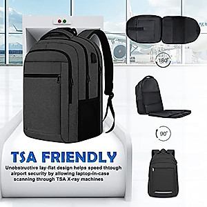 Laptop Backpack, Laptop Backpack for Men, Travel Backpack for Men Airline Approved 17 17.3 Inch, TSA Friendly Business School College Big Backpack With Laptop Compartment and USB Charging Port, Black