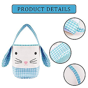 Easter Bunny Basket with Cute Ears, Easter Bunny Tote Bag for Kids Eggs Hunting, Candy and Gifts Carry Bucket at Easter Party (Blue)