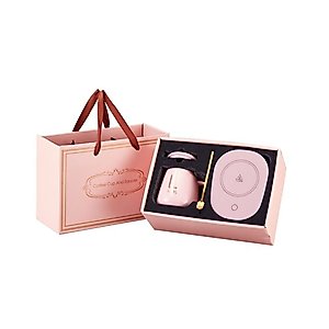 The Warm Coffee Cup Heating Set is a Great Value Gift for him and her, intelligently Turning Off The Beverage Heater Thermostat Desk Suitable for The Cup Set Coffee Cup with Spoon and Heater (Pink)