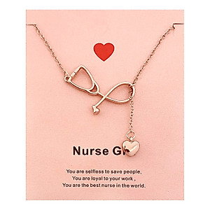 Long tiantian Nurse Gifts for Women Stethoscope Nurse Necklace Heart Pendant Necklace for Doctors and Nurses Gifts for Nurses（Rose Gold）