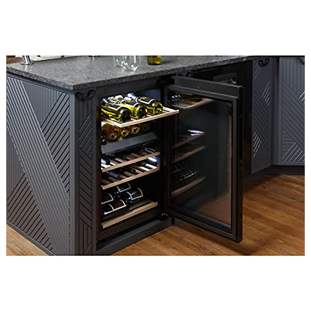 Haier Wine Cooler & Beverage Refrigerator | Mini Wine Fridge Complete With Dual-Zone Temperature Control, Triple-Pane Glass, Door Alarm & LED Interior Lighting | Fits 44 Wine Bottles | Black