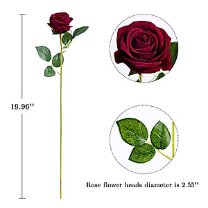 12PCS Artificial Roses Silk Flowers Fake Roses Bouquet Long Stem for Home Wedding Decoration Party (Wine)