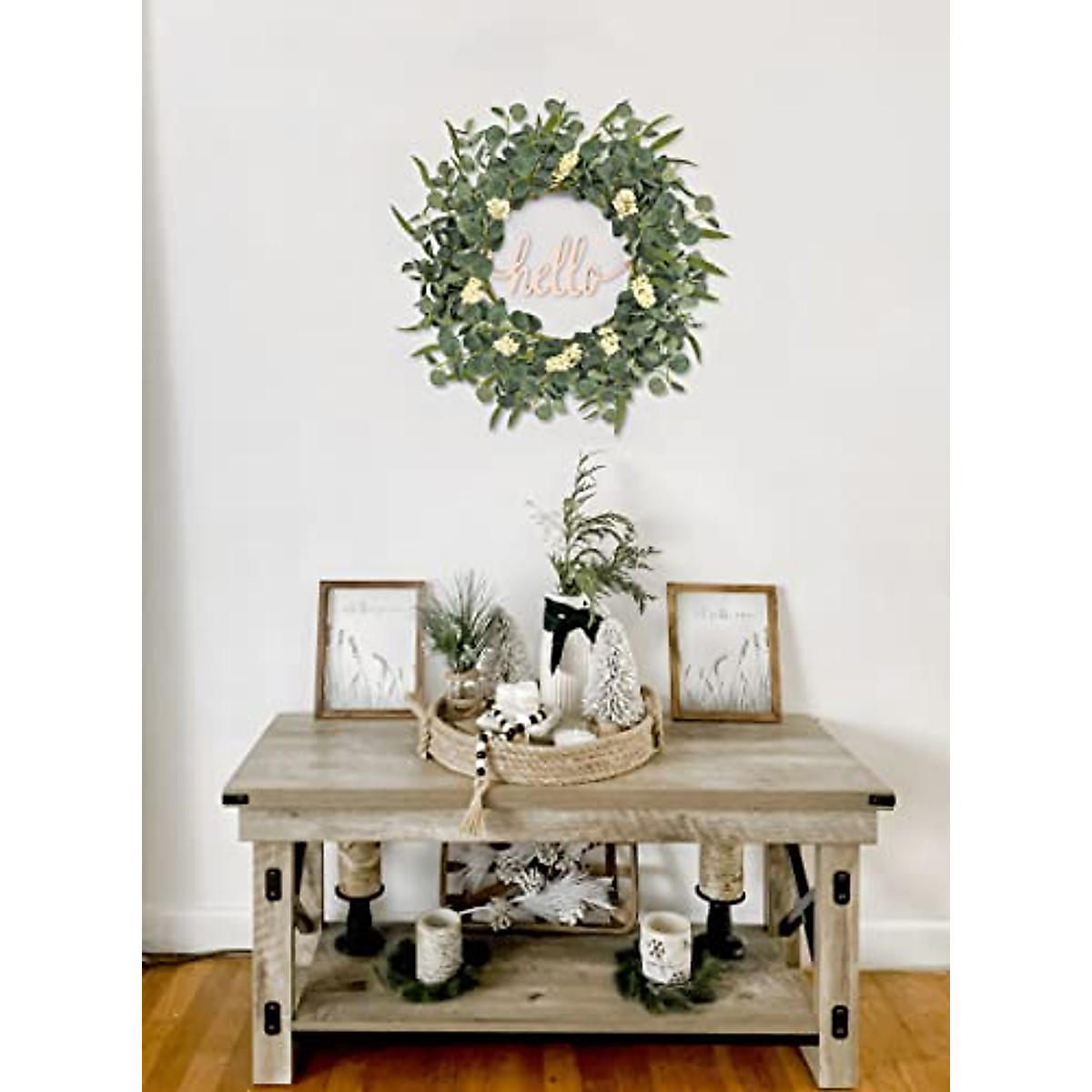 Eucalyptus Wreath for Front Door Outside,Green Wreaths Greenery Porch Decor for St Patricks Day,Winter,Spring,Summer,Christmas,All Season,Year Round,Holiday(with Sign&Hanger, Assembly Needed)