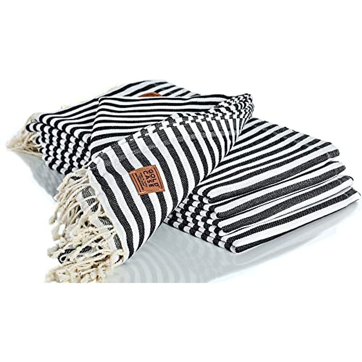 Gold CASE Turkish Beach Towel MYRA Series - Set of 5 - XXL Oversized 71x40 inches -100% Cotton Bath Towels - Super Soft - Quick Dry Lightweight Sand Free Turkish Towel (Black)