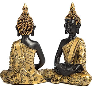 JIZHENG Buddha Statue Decor Figurine Thai Sitting Buddha Sculpture 14 inch Decoration Meditating Zen Buddha Antique Golden Look for Room/Garden/Yard/Indoor/Outdoor, Black/Copper, Large