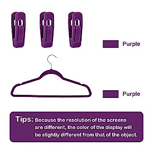 Trgowaul Purple Velvet Hangers Clips, Pants Hangers Velvet Clips, Strong Finger Clips Perfect for Thin Velvet Hangers (20 Pcs, Purple)