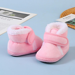 Infant Baby Girls Boys Fleece Booties Winter Slippers Socks Soft Sole Stay on Boots Toddler First Walkers Warm Shoes Winter Socks Pink
