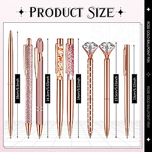 Supervitae 8 Pcs Rose Gold Ballpoint Pen Set Liquid Sand Glitter Metal Crystal Diamond Pen Girly Black Ink Pen Gifts for Wedding Office Desk Supplies