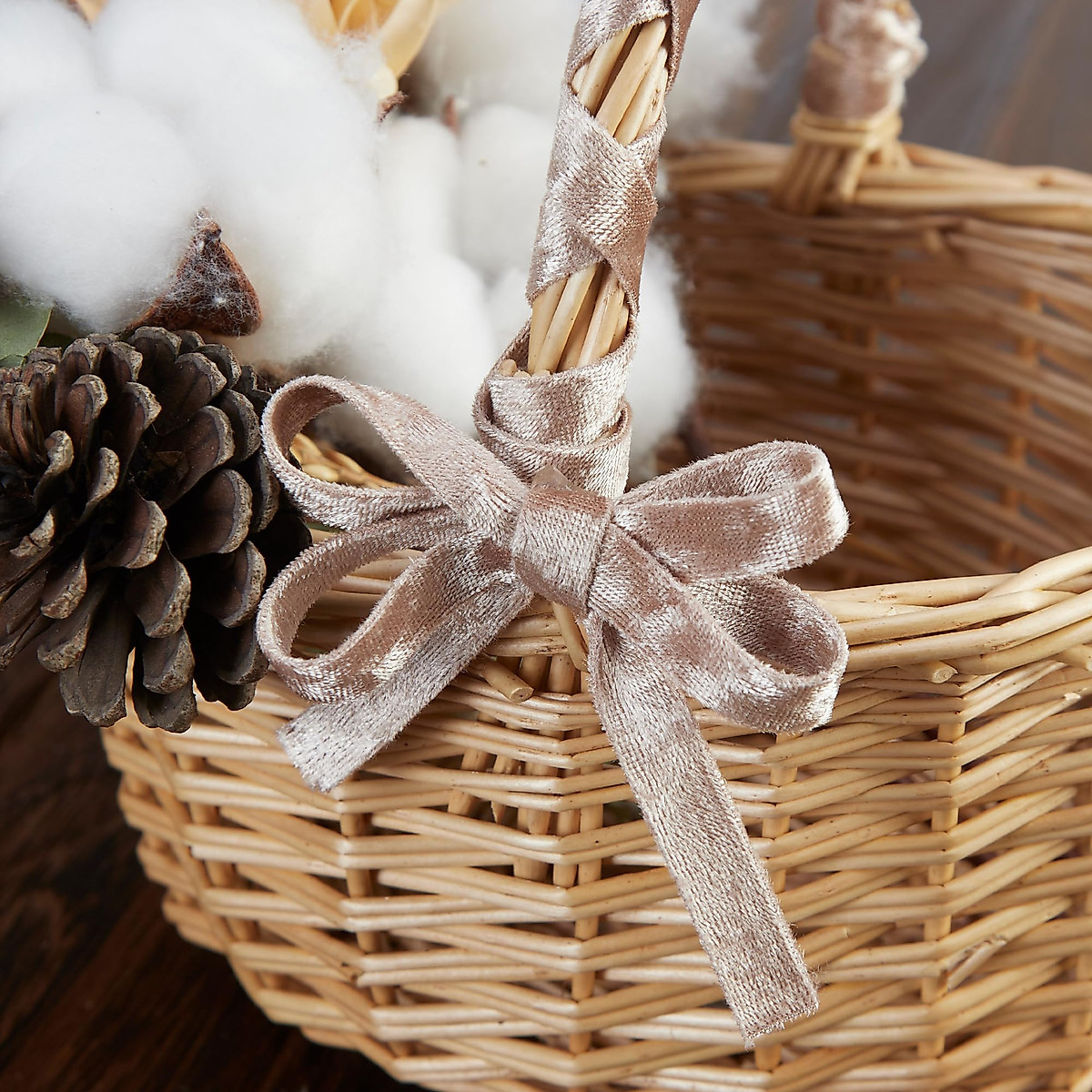 Keypan Velvet Champagne Ribbon Double-Sided Handmade Glossy Fabric Trim Wooden Spool Thin Ribbons for Christmas Tree Gift Wrapping Crafts Wedding Flower Bouquet 3/8 inch x 5YD 3 Rolls