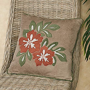 Camden Faux Suede Tropical Floral Decorative Pillow 18" Square Russet, Green and Sand Tones Pillow 18" Squ