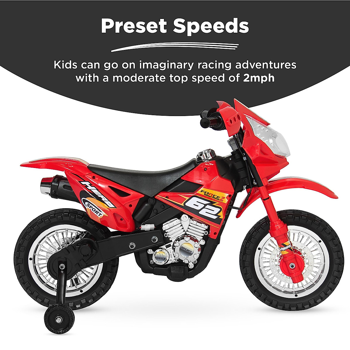 Best Choice Products Kids 6V Ride On Motorcycle w/Treaded Tires, Working Headlights, 2mph Top Speed, Training Wheels, Realistic Sounds, Music, Battery Charger - Red