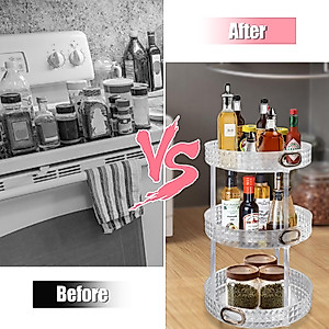 YSQCSJ 360° Rotating Multifunctional Shelf Kitchen Spice Organiser Large Capacity Cosmetic Organiser Transparent Storage Display Box, Fruit Tray, 3 Tiers Removable