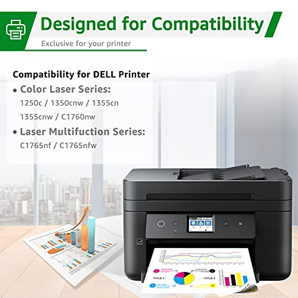 GREENSKY Compatible Toner Cartridge Replacement for Dell 1250 1250C 810WH C5GC3 XMX5D WM2JC to use with C1760nw C1765nfw 1350cnw 1355cn 1355cnw C1765nf Printer (Black Cyan Magenta Yellow, 4 Pack)
