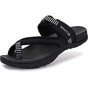 WHITIN Women's Walking Sandals with Arch Support Athletic Flip Flops Slide Size 8 Sport Casual Hiking Cushion Comfy Slide Female Beach Sandles Black 38