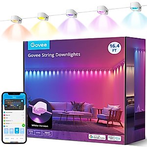 Govee RGBIC String Downlights, Smart LED String Lights Works with Alexa, Color Changing Indoor Wall Light Fixture for Party, New Year, Home Decor, 16.4ft with 25 LEDs, Music Sync, White