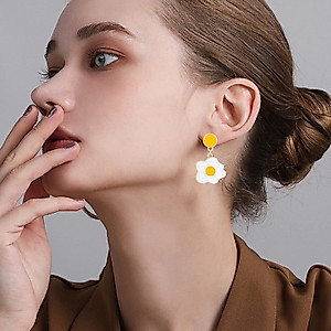 TIANBANGSHI Chic Funny 18k Gold Plated Enamel Fried Egg Stud Earring Cute Poached Egg Dangle Drop Earrings for Women Lover Kitchen Cooking Statement Jewelry Gifts (poached egg)
