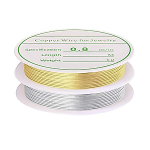 MIKIMIQI 2 Pack Jewelry Wire Craft Wire 20 Gauge Tarnish Resistant Jewelry Beading Wire Copper Beading Wire for Jewelry Making Supplies and Crafting, 0.8mm X 3m for Each Pack (Gold, Silver)