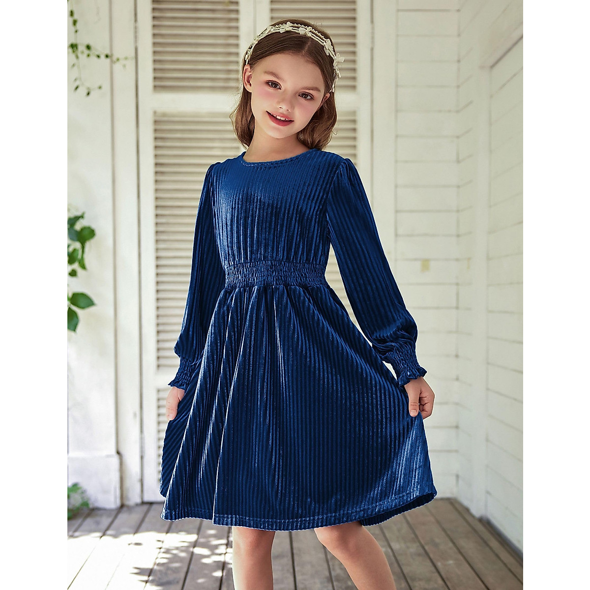 Arshiner Baby Girl Xmas Dress Winter Fall Dress for Kids Twirly Patry Formal Frock (Blue, 8-9 Years)