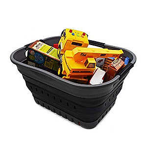 SAMMART 19L (5 gallon) Collapsible Super Mini 3 Handled Plastic Laundry Basket - Foldable Pop Up Storage Container/Organizer - Space Saving Hamper/Basket, (1, Grey/Black)