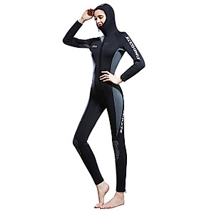 Xinsy Women's 5MM Neoprene Hooded Wetsuit Full Body Warm Padded Knee Pads Front Zipper Diving Suit for Spearfishing,Scuba, Stand-Up Paddle Boarding,S