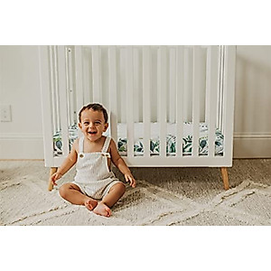 NODNAL CO. 3 Fitted Leafy Mini Crib Pack n Play Playard Portable Crib Sheets Set - 100% Oeko-TEX Cotton Baby Girl/Boy Nursery Bedding - Gender Neutral Floral Leaves Travel Pack and Play Playpen Sheet