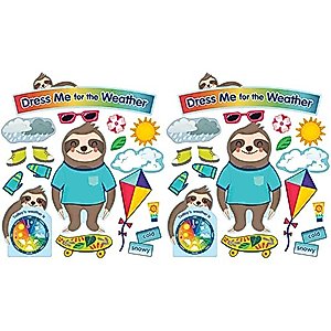 Carson Dellosa 1 World Sloth Weather Bulletin Board Set Seasons & Weather Charts,Seasonal Accents & Articles of Clothing to Dress Sloth for the Weather,Homeschool or Classroom Décor(54 pc)(Pack of 2)
