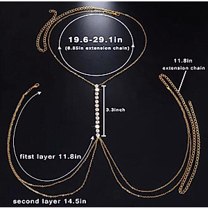 Tgirls Layered Rhinestone Body Chain Sexy Gold Body Belly Chain Beach Body Jewelry Party for Women and Girls