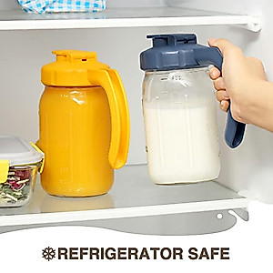 2 Pack Mason Jar Lids with Handle, Airtight & Leak-proof Seal, Easy Pouring Spout, Turns your Mason Jar into Pitcher (Wide Mouth-Navy Blue & Yellow)