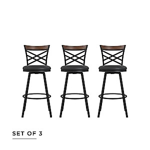 DHP Niam Upholstered Seat Swivel Black PU, Set of 3 Barstool