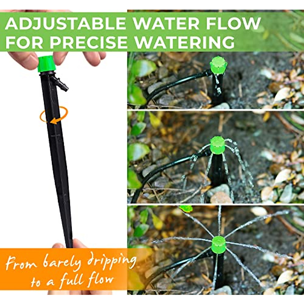 CARPATHEN 100 Drip Irrigation Emitters Sprayer - Drip Emitters for Irrigation Kit - ¼" Irrigation Tubing Compatible - 360 deg Adjustable Drippers for Drip Irrigation - Fit for Raised Garden Bed, Yard