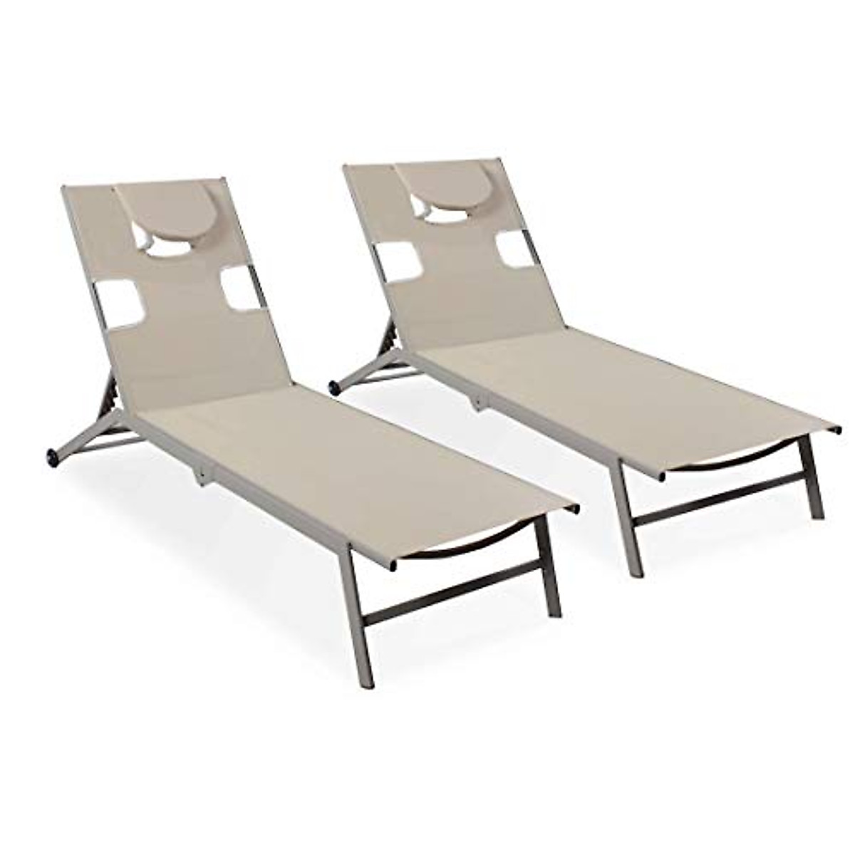 Ostrich Outdoor Chatham 2 Pieces Patio Chaise Lounges | Patio Lounge Chairs | Patio Chairs | 5- Position Recliner Adjustable Sunbathing Lounge Chair for Patio, Beach, Yard, Pool, Tan & White