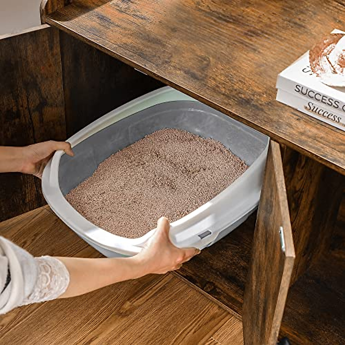 FEANDREA Litter Box Enclosure, Cat Litter Box Furniture Hidden, with Front Entry, Modern Cat House for Indoor Cat, Kitty, Side End Table, 32.4 x 20.9 x 19.7 Inches, Rustic Brown UPCL001X01