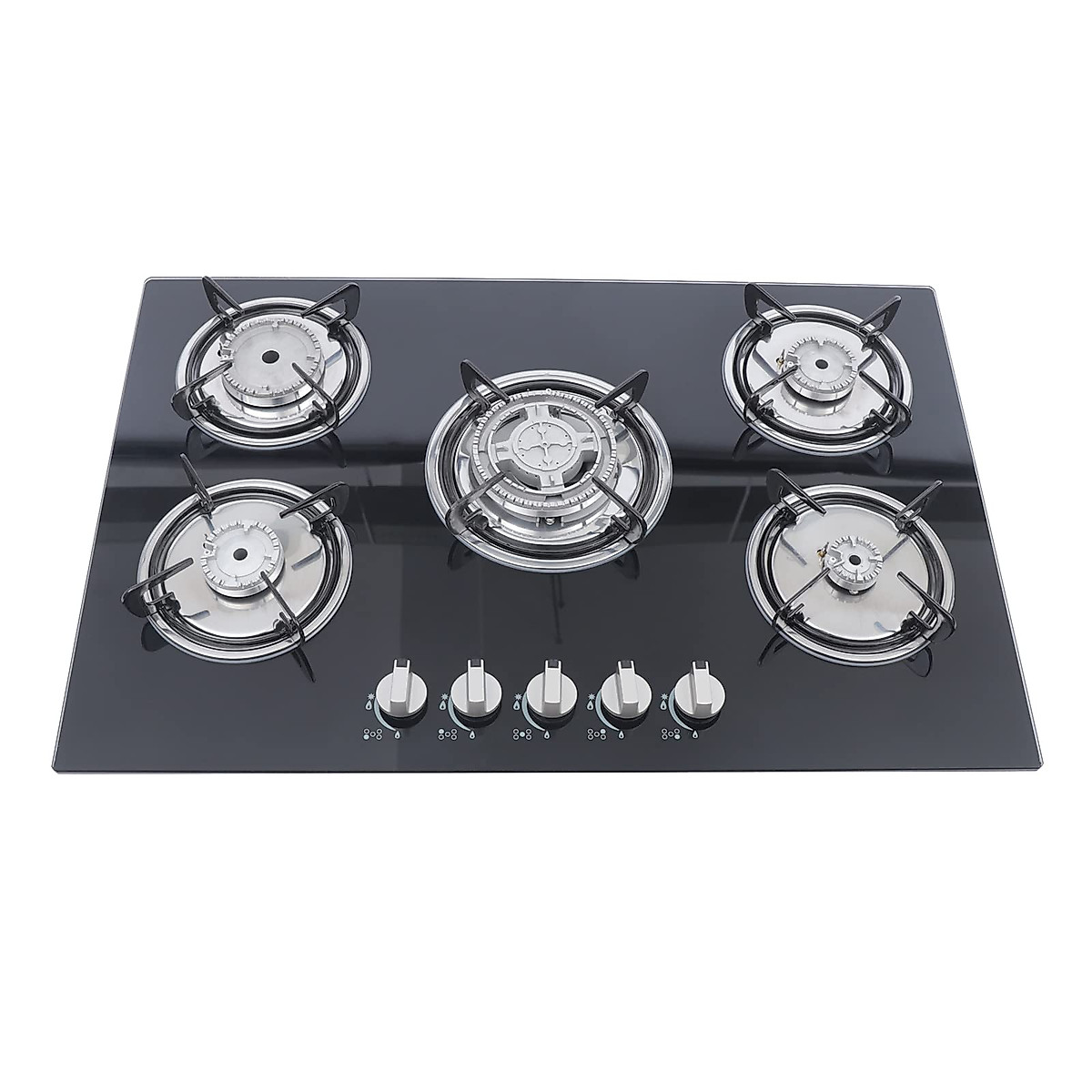 30 Inch Gas Cooktop 5 Burners Gas Stove Gas Hob Stovetop Tempered Glass Cooktop Cast Iron Grates Built-in Gas Stove Top LPG/NG Gas Cooktop Flameout Protection (5 Burners, 30'' x 20'')