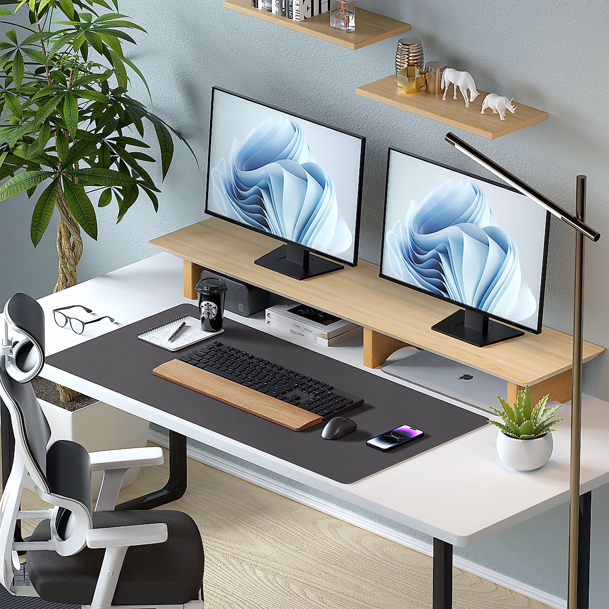 Leather Desk Pad Protector,Mouse Pad,Office Desk Mat, Non-Slip PU Leather Desk Blotter,Laptop Desk Pad,Waterproof Desk Writing Pad for Office and Home (Gray,31.5" x 15.7")