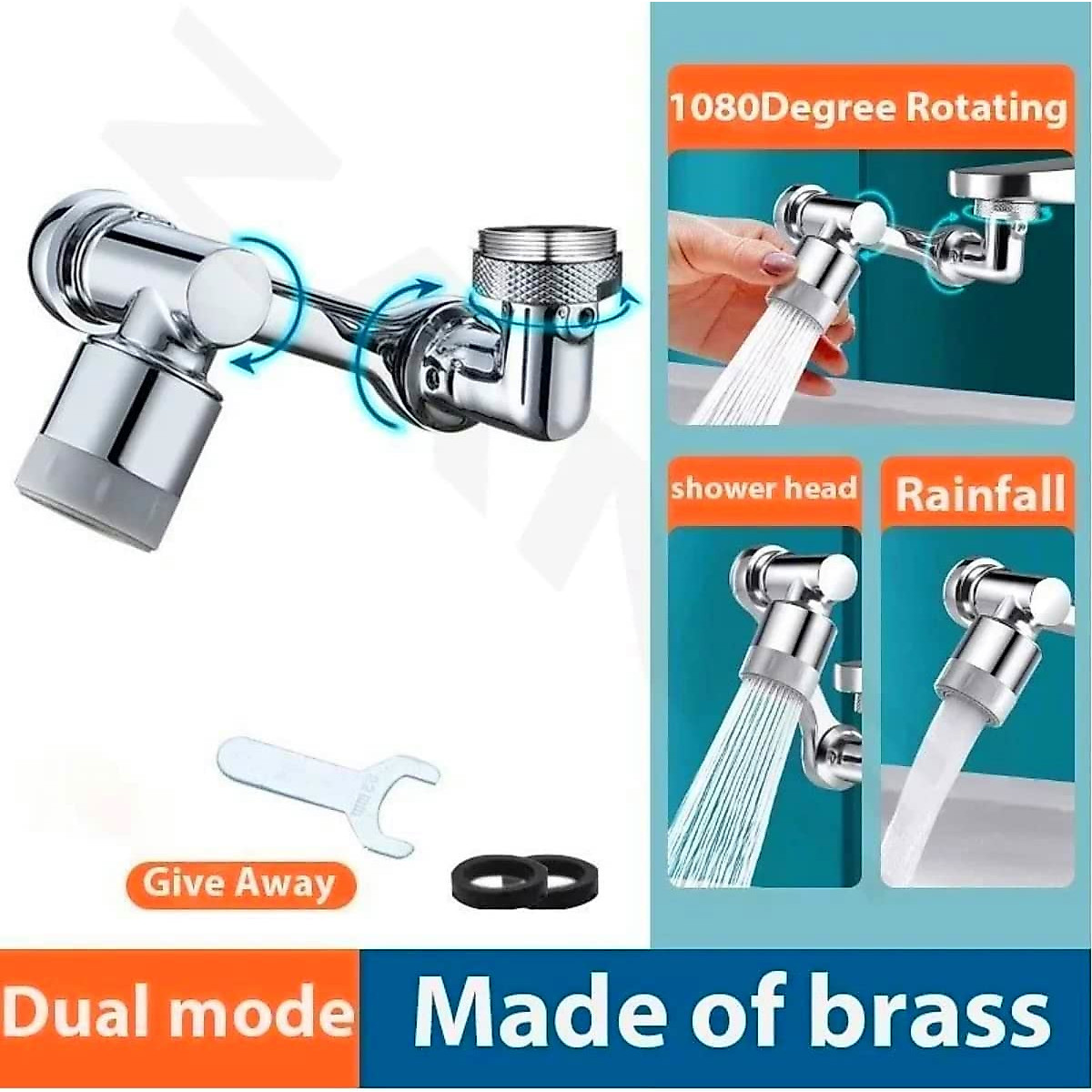 New Rotating 1080° Robotic Arm Faucet -【Universal Model】Splash Filter Faucet, Large Angle Rotating Robotic Arm Water Nozzle Faucet Adaptor w/ 2 Water Outlet Modes, Faucet Extender for Face Wash (1)