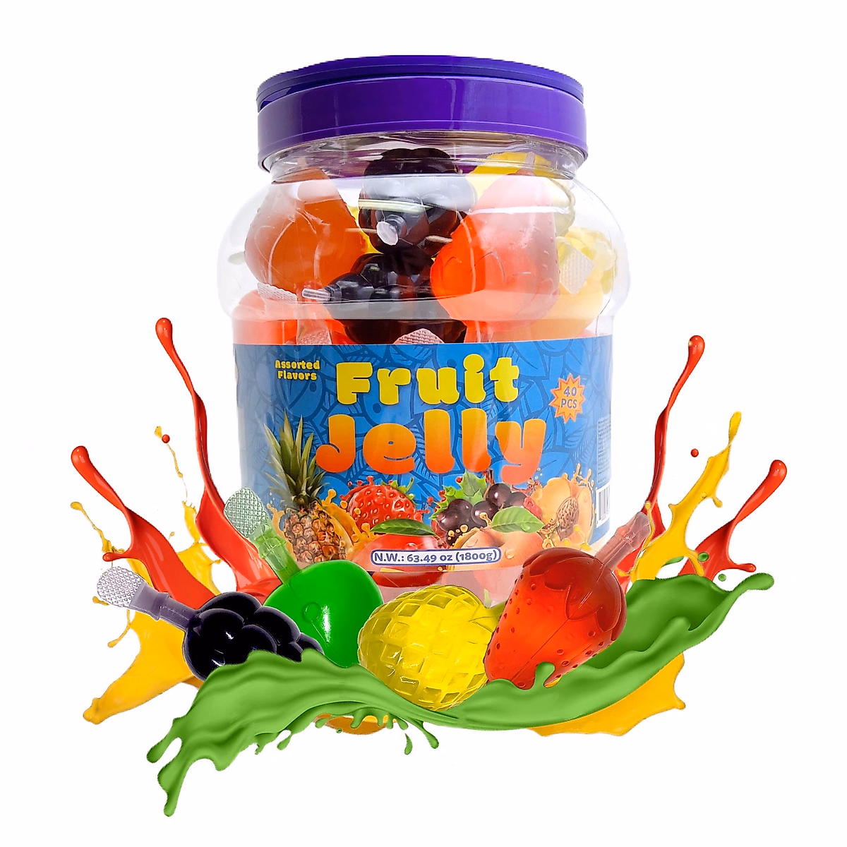 Funtasty Fruit Squeezable Jellies - 40 Count Jar - Tik Tok Candy - Assorted Flavors