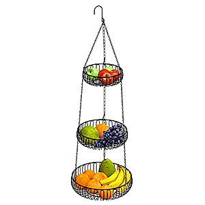 SimpleHouseware Hanging Fruit Basket, Classic Oblate, Black