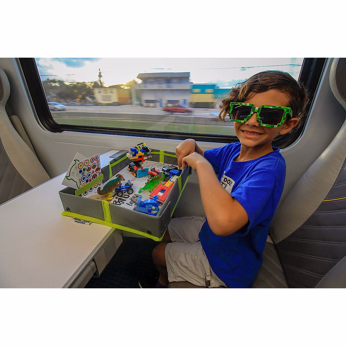 Jumbo Ears Origami Kids Travel Tray Placemat Cover -Gray- Foldable and Easy to Setup with Bonus Portable Multipurpose Side Pockets Organizer for Tablets and Phones Activities or Snacks for Toddler