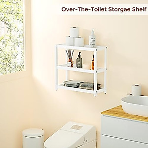 Bathroom Countertop Organizer - 3 Tier Bamboo Storage Shelf for Makeup, Skincare, Spices, Seasonings - Bathroom Vanity Accessories - Wall Mounted Floating Shelves - Over Toilet Shelving, Simply White