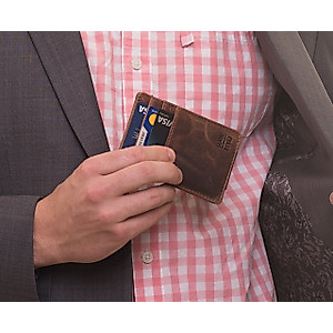 RAW HYD Men's Full-Grain Leather Slim Wallet with Money Clip - RFID Blocking, 5 Card Sleeves, Holds 15 Bills, Compact & Durable - Hunter Brown