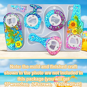 Juome 10 Sets Bottle Opener Inserts Kit, Stainless Steel Metal Inserts DIY Beer Opener, Wrench/Spanner with Screws for Bottle Opener Resin Molds Kit