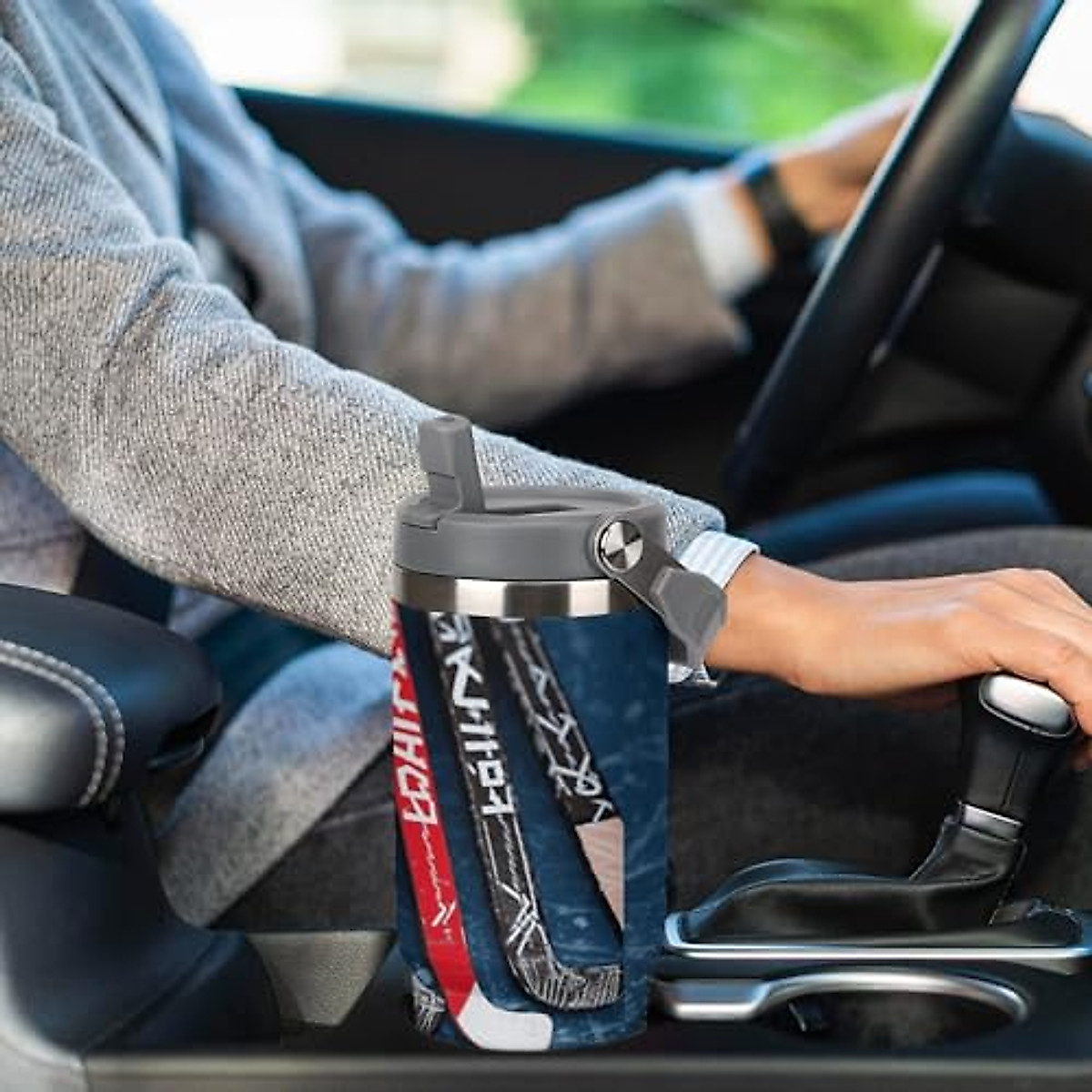 WITHSBKK 30oz Car Cup Ice Hockey Sticks Printed with Portable, Stainless Steel Travel Mug, Vacuum Insulated Tumbler And Straw, Leakproof for Car & Outdoor, UV Printed Design