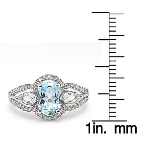De Buman Sterling Silver Genuine Blue Topaz, White Topaz and Cubic Zirconia Ring, Size 7